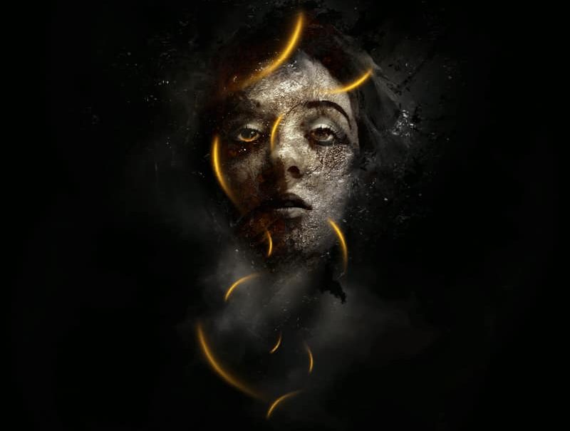 Design a Rusted Metal Face Manipulation with Abstract Falling Lines in ...